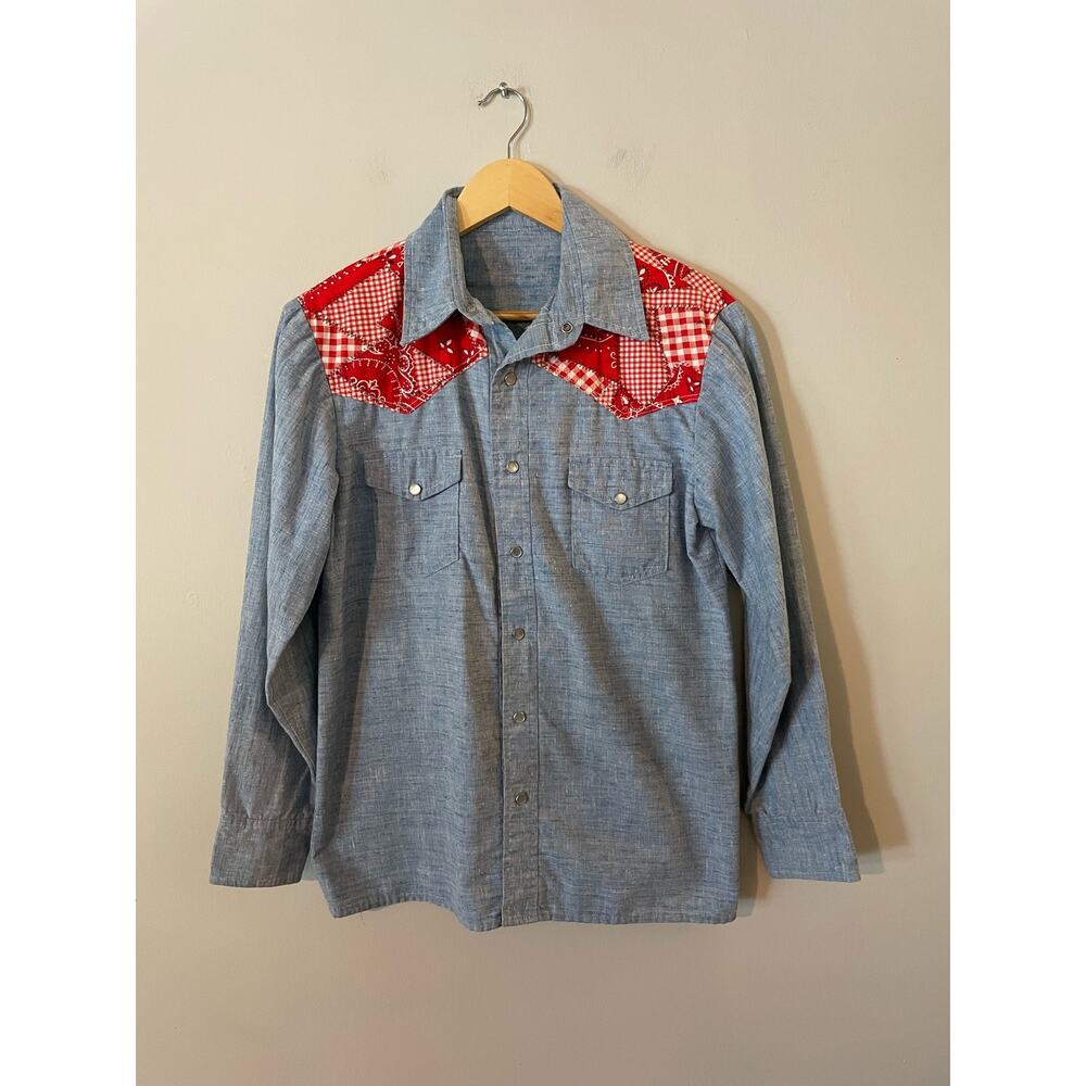 Denim Pear Snap Red Bandana Western Long Sleeve Shirt… - Gem